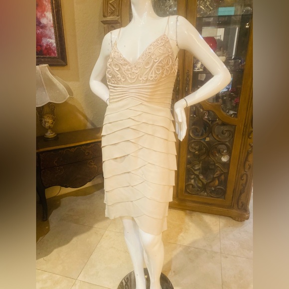 Chetta B | Dresses | Chetta B Cream Sheer Bodice Layered Dress | Poshmark